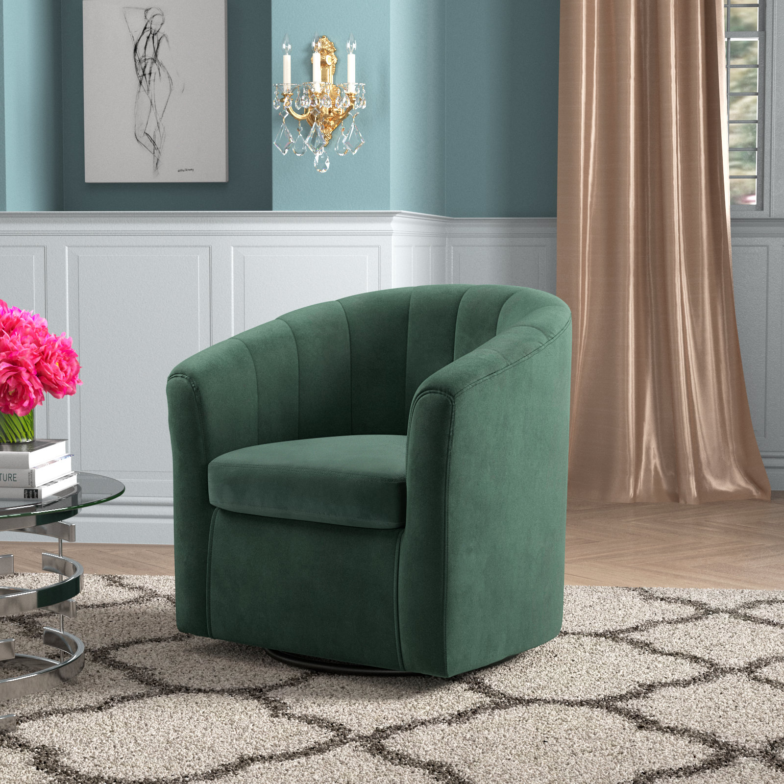 Swivel velvet armchair store